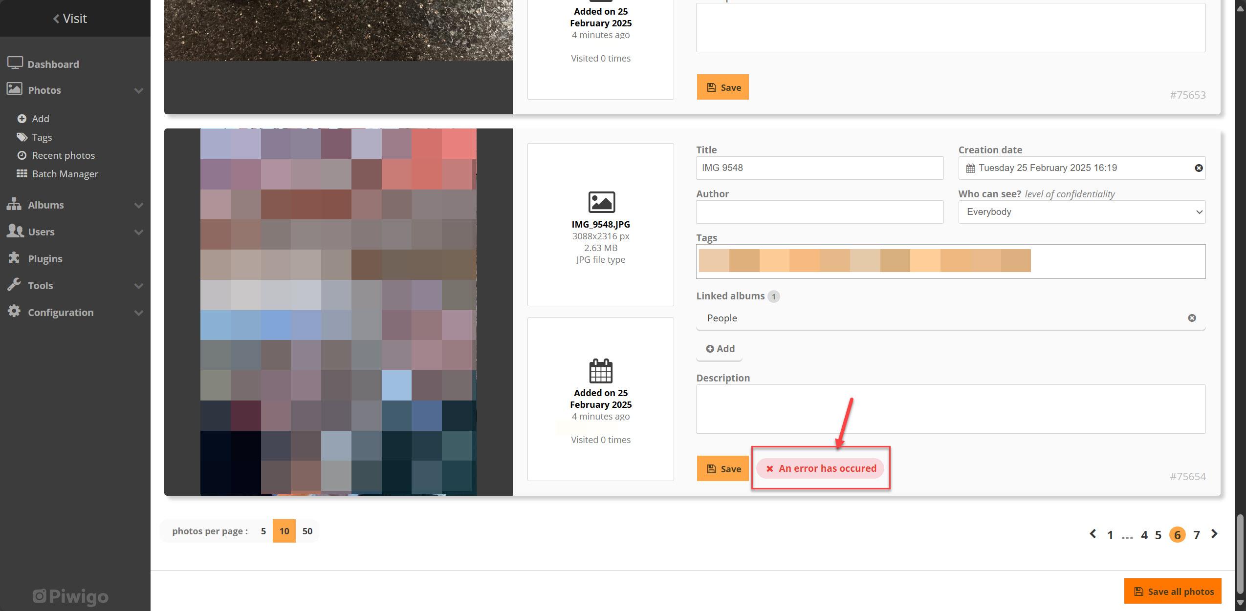 15.4.0 Lots Of "an Error Has Occurred" Using Batch Manager To Save | Piwigo.org